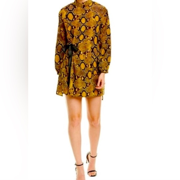 Zara | Dresses | Zara Snakeskin Print Long Sleeve High Neck Dress ...